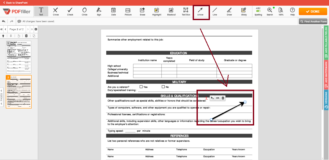 Add Arrows In PDF Document Online in SharePoint | pdfFiller