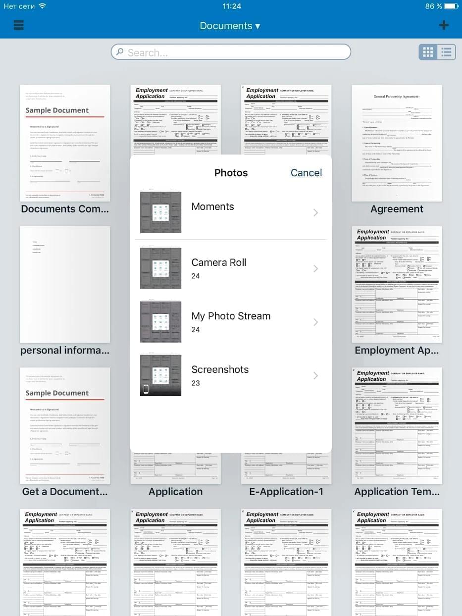 Import documents from a photo library to create a document | pdfFiller